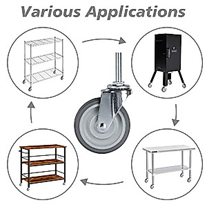 Finnhomy Caster Wheels 3 Inch Set of 4 Heavy Duty Threaded Stem Casters 3/8"-16 x 1-1/2" Swivel Rubber Industrial Castors Premium Wheels for Wire Shelving/Furniture/Carts Load Bearing 720 Lbs Gray