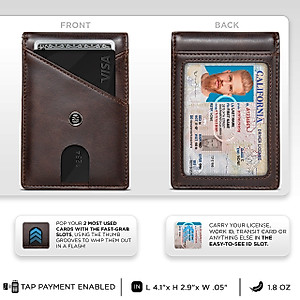 Suavell Leather Mens Wallet. Minimalist Wallet Credit Card Holder with Money Clip and RFID Wallet Protection. Slim Wallets Men Gifts (Whiskey Brown Ranger)