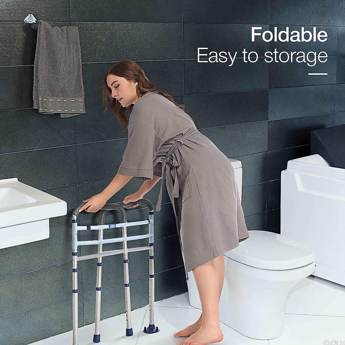 GreenChief Toilet Safety Rails Foldable, Stand Alone Toilet Frame Adjustable Height, Bathroom Toilet Handles with Suction Cups, Freestanding Toilet Bars for Elderly Handicap - Fit Any Toilets (300 LB)