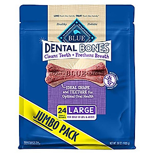 Blue Buffalo Dental Bones Large Natural Dental Chew Dog Treats, (50 lbs and up) 36-oz Bag Jumbo Pack
