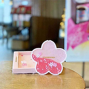 ATIN Sakura Glitter Coaster,Romantic Sakura Quicksand Pink Coffee Heatpad Water Coaster,Cute Sakura Cup Coaster, Silicone Non-Slip Insulation Cup Pad,Cute Sakura Cup Coaster for Dining