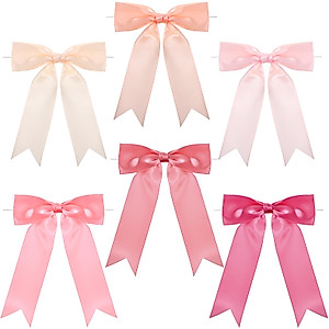 Canlierr 48 Pcs Christmas Pink Twist Tie Bows 5 x 7 inch Pastel Satin Ribbon Bows with Twist Tie Craft Bows for Xmas Gift Wrapping Wedding Birthday