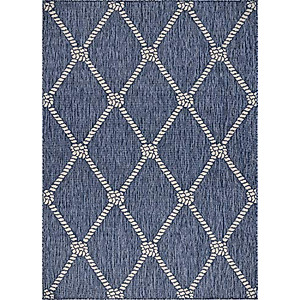 Lr Home Ox Bay Seamas Nautical Knot Indoor Outdoor Rug, Navy/White, 5'3" x 7'0"