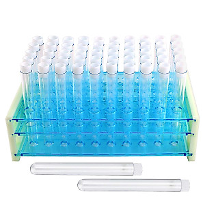 Twdrer 50 PCS Clear Plastic Test Tubes with Cap and Rack for Scientific Experiment,Halloween,Christmas,Scientific Theme Party Decoration,Candy Storage(12mm x 100mm)