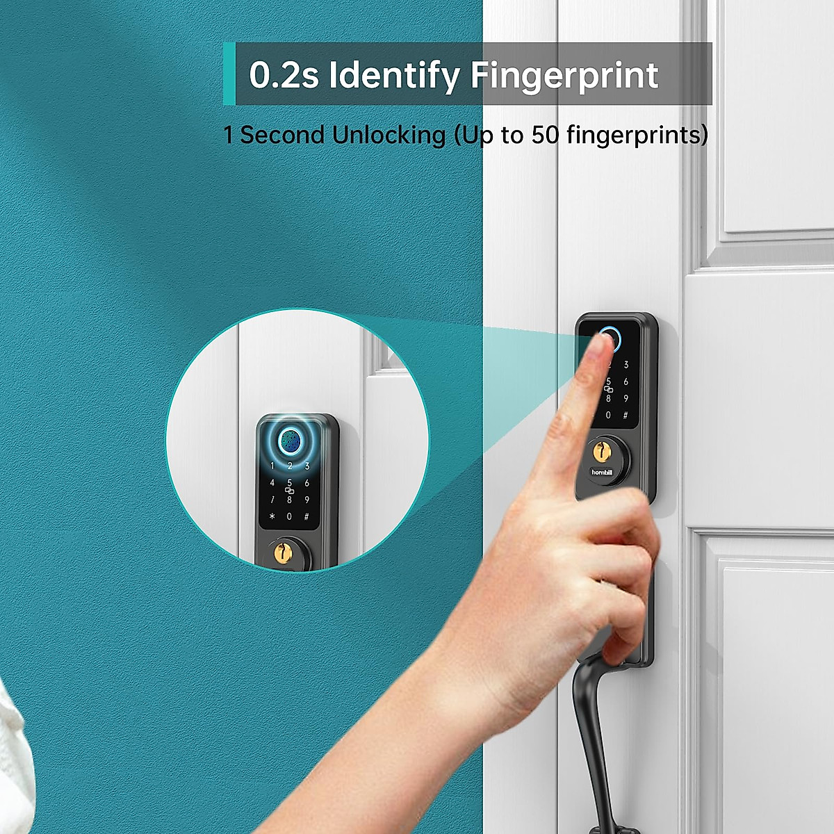 Hornbill Smart Lock with Front Door Handle Set - Keyless Entry Door Lock with Handleset - Smart Deadbolt Door Lock for Front Door - Bluetooth Door Lock with Keypad - Fingerprint Biometric Auto Lock