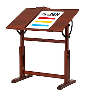 MEEDEN Wood Drafting Table,Artist Drawing Table with Height Adjustable & Tilting Large Surface Tabletop,Studio Painting Table,Art Craft Desk for Writing,Reading,Working Desk,Walnut Color