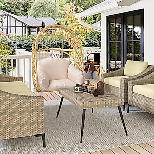 YITAHOME Swing Egg Chair with Cushions 350lbs, Wicker Hammock Chair Foldable Hanging Basket Chair W/O Stand for Outdoor, Indoor, Patio, Bedroom - Beige