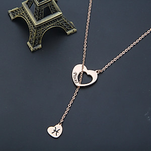 ENSIANTH Rose Gold Zodiac Signs Heart Necklace Stainless Steel Lariat Y Necklace Best Birthday Gift (Pisces)