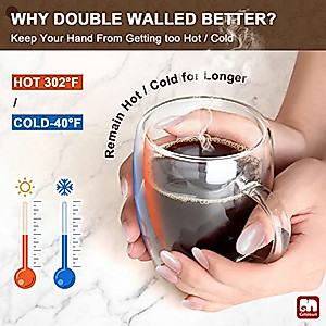 GMISUN Glass Coffee Cups, 2 Pack Double Wall Glass Coffee Mugs with Bamboo Lids, 12 Oz Clear Coffee Mug with Handle, for Ice Coffee/Tea/Hot Beverages/Cappuccino/Latte, Extra Spoons, Coaster