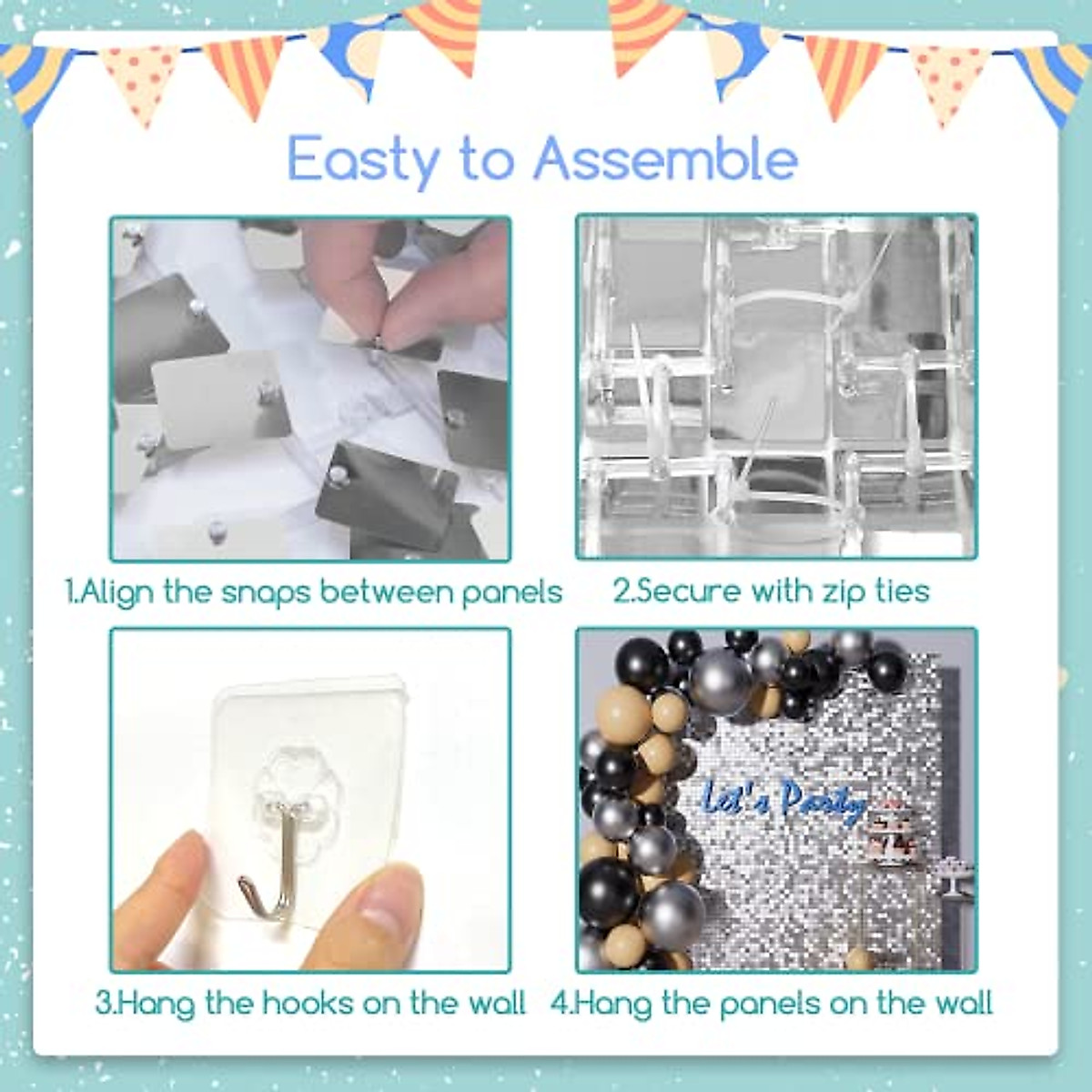 COKAOBE Silver Shimmer Wall Backdrop 24PCS Silver Sequins Backdrop Decoration Panels, Photo Backdrops for Birthday, Anniversary Wedding Engagement Decoration (Silver)