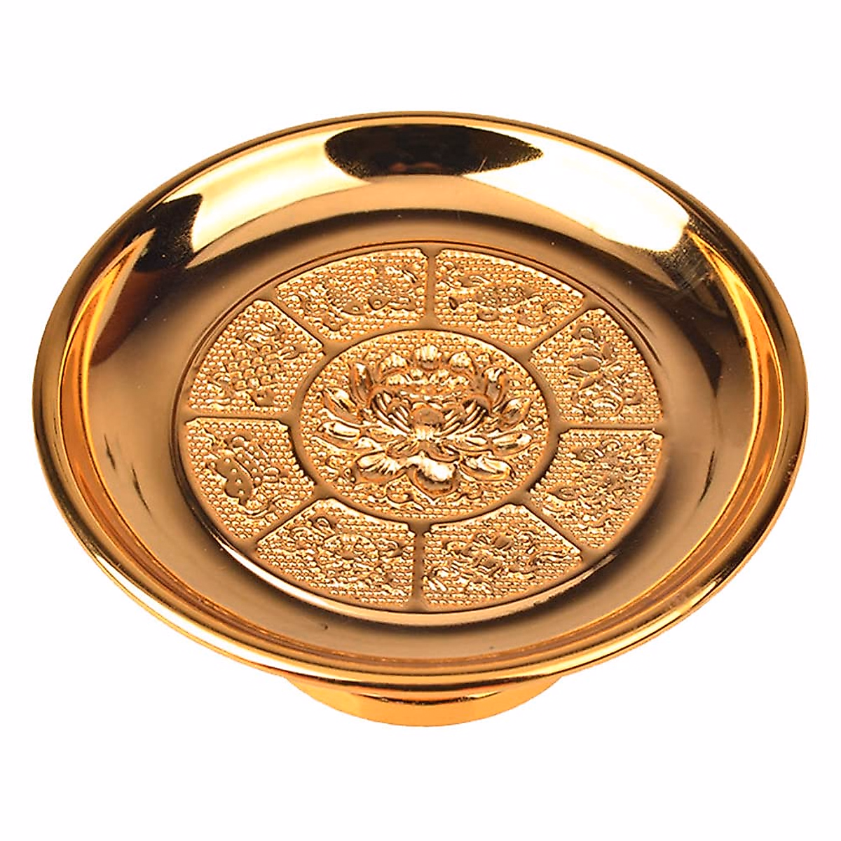 Cabilock Buddhist Plate Offering Bowl Footed Food Dessert Snack Blessing Bowl for Altar Rituals Incense Smudging Decoration Golden 7Inch