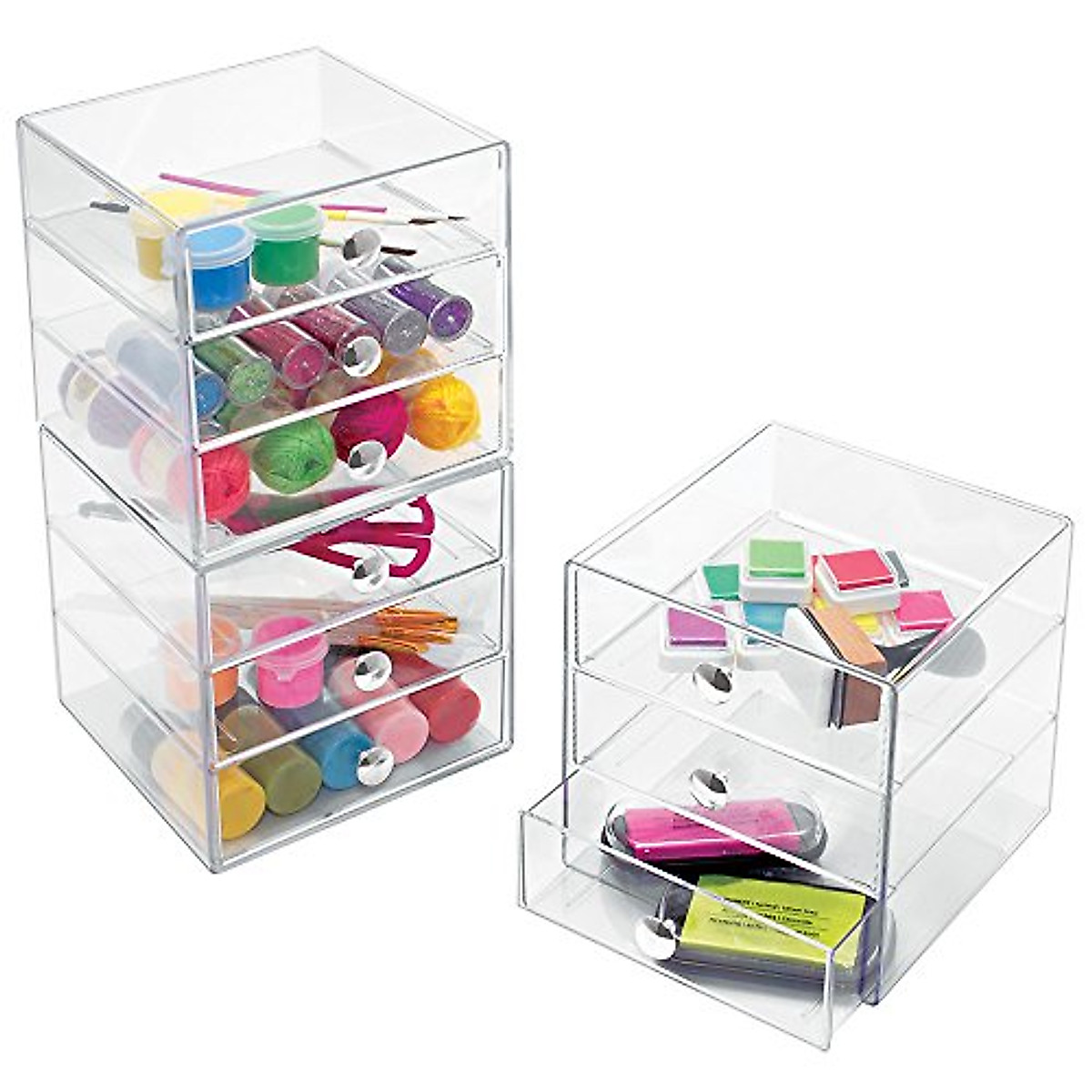 iDesign BPA-Free Plastic 3-Drawer Vanity Organizer - 6.5" x 6.5" x 6.5", Clear