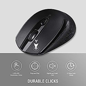 cimetech Wireless Mouse, 2.4G Computer Ergonomic Optical Mouse, 6 Buttons, Silent Mouse with USB Receiver and 3 Adjustable DPI Computer Mouse for Laptop, Desktop, Mac, PC - Black