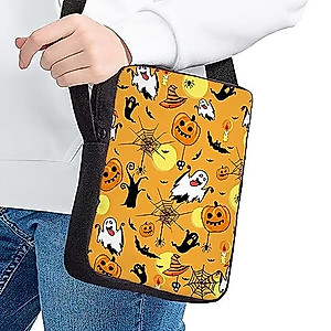 Aoopistc Ghosts & Pumpkins Small Messenger Bag, Halloween Theme Yellow Purse, Lightweight Fashion Tote, Travel Bags, Shopping Bags, Hiking, Crossbody Bags, Sports Bags, Gym Equipment