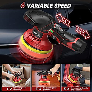 Avhrit Cordless Buffer Polisher kit 6 Inchs with 2 Battery & 6 Variable Speed Used for Car Detailing/Waxing