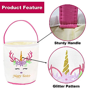 PARTYWIND Easter Baskets for Kids Egg Hunt, Easter Baskets Bag with Handles, Cute Easter Birthday Party Supplies Favors for Boys and Girls (Pink)