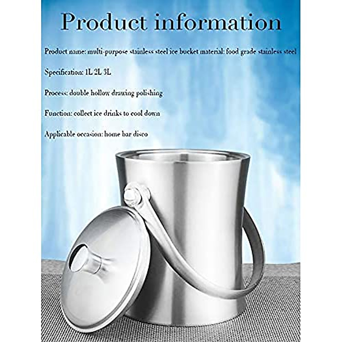 Ice Bucket for Freezer Ice Bucket Insulated Stainless Steel Double Walled Ice Bucket with Lid for Beer Wine Cooler (Size : 3L)