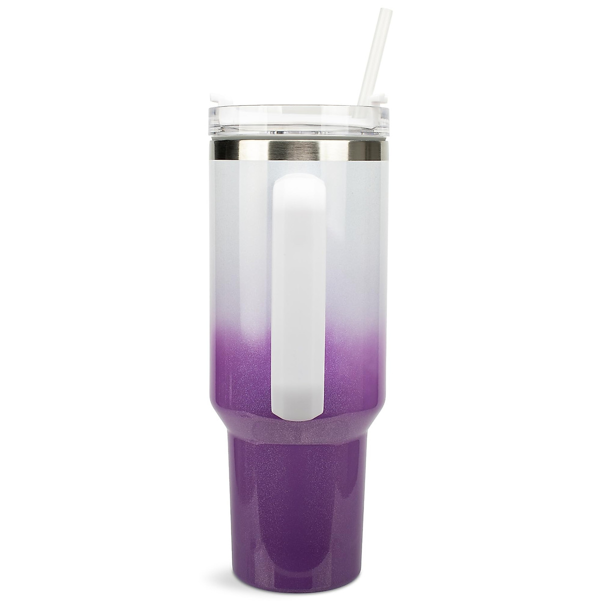 100 North Rainbow Rubber Duck Cartoon Collage 40 oz. Stainless Steel, Large Water Bottle Coffee Mug, Spill & Leak Resistant, Thermal Travel Tumbler with Handle, Lid & Straw, White/Purple