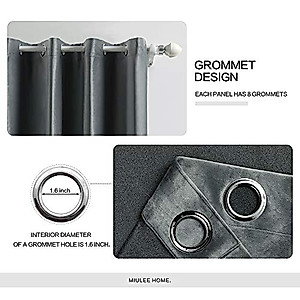 MIULEE 2 Panels Blackout Velvet Curtains Solid Soft Grommet Grey Curtains Bundle Velvet Curtains 108 Inches Long Soft Bedroom Curtains