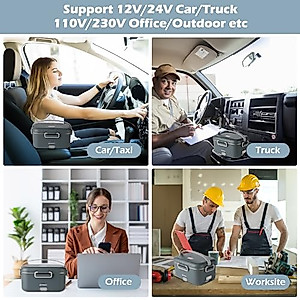 PHIWILLS 100W Electric Lunch Box, 1.8L Container with PP Lid, 12V/24V/110V Food Warmer Heater for Car/Truck/Work, Heated Lunchbox with 0.45L Compartment, Stainless Steel Spoon & Fork, Insulated Bag