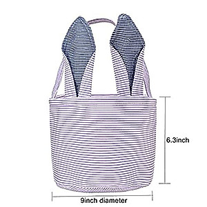 Easter Basket Seersucker Egg Hunt Bunny Baskets for Kids Children,Easter Egg Hunt Bucket Bunny Ear Egg Hunting Candy Carry Basket Party Gifts (Purple)