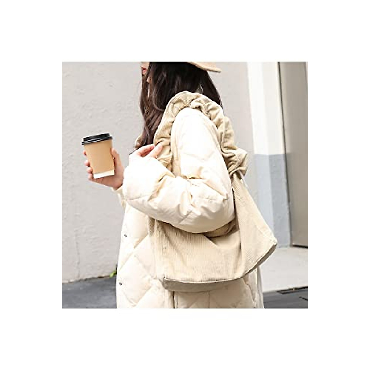 Ulisty Women Small Corduroy Underarm Bag Drawstring Shoulder Bag Casual Handbag Hobo Bag coffee