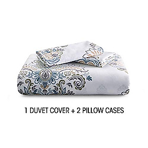 JUCFHY Queen Size Hotel Collections Super Soft Egyptian Cotton 3 Piece Modern Bedding Medallion Damask Duvet Cover Set-1000-Thread-Count Bedding Set 1 Duvet Cover and 2 Pillow Shams