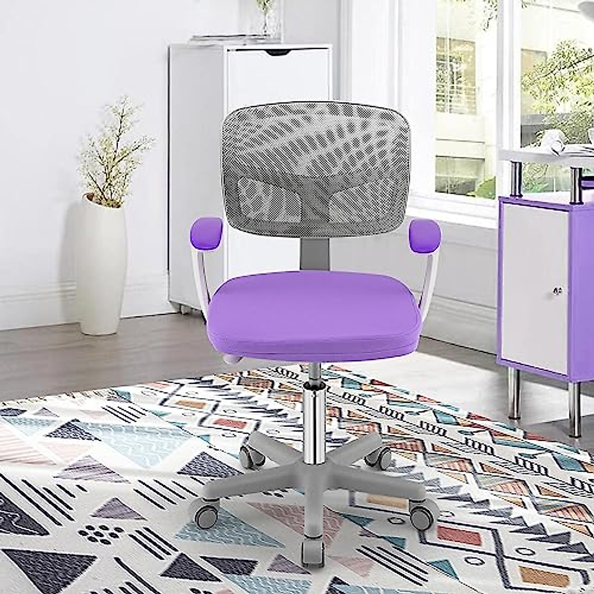 Giantex Kids Desk Chair, Height Adjustable Children Swivel Computer Chair with Y-Shaped Lumbar Support & Auto Sit-Locking Wheels, Mesh Kids Task Chair for Study, Boys Girls Aged 4-13,Purple