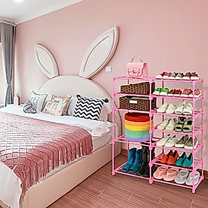 LNYZQUS 7-Tier Large Pink Shoe Rack, 24-30 Pairs Tall Shoe Organizer Shoe Shelf,Kids Shoe Stand Boots Organizer For Garage Closet Entryway