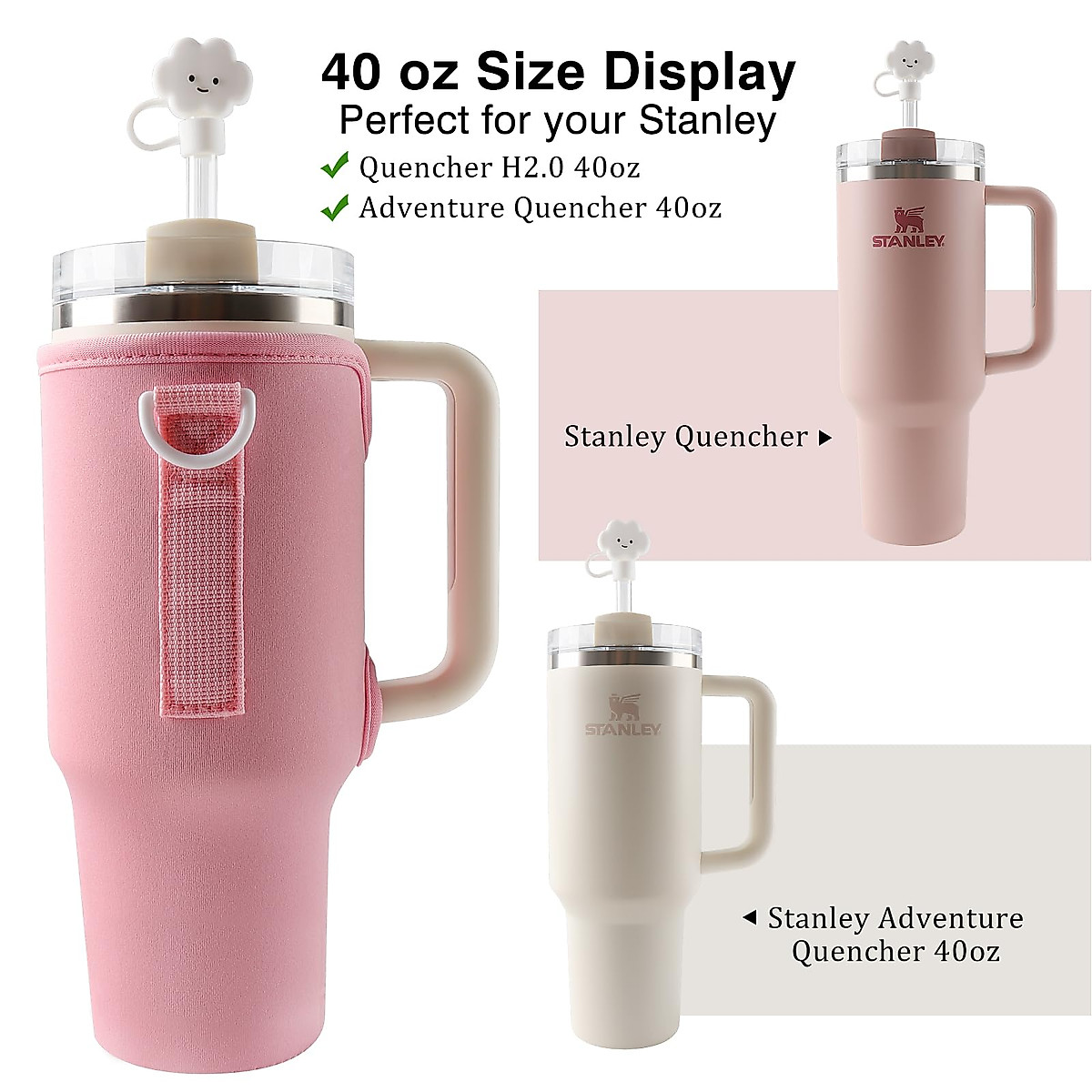 Stanley Cup Holder with Adjustable Shoulder Strap and Bag, Stanley Accessories for Adventure Quencher & H2.0 Flowstate Tumbler 40oz with Handle, 40 Oz Tumbler Sleeve, Stanley Cup Carrier