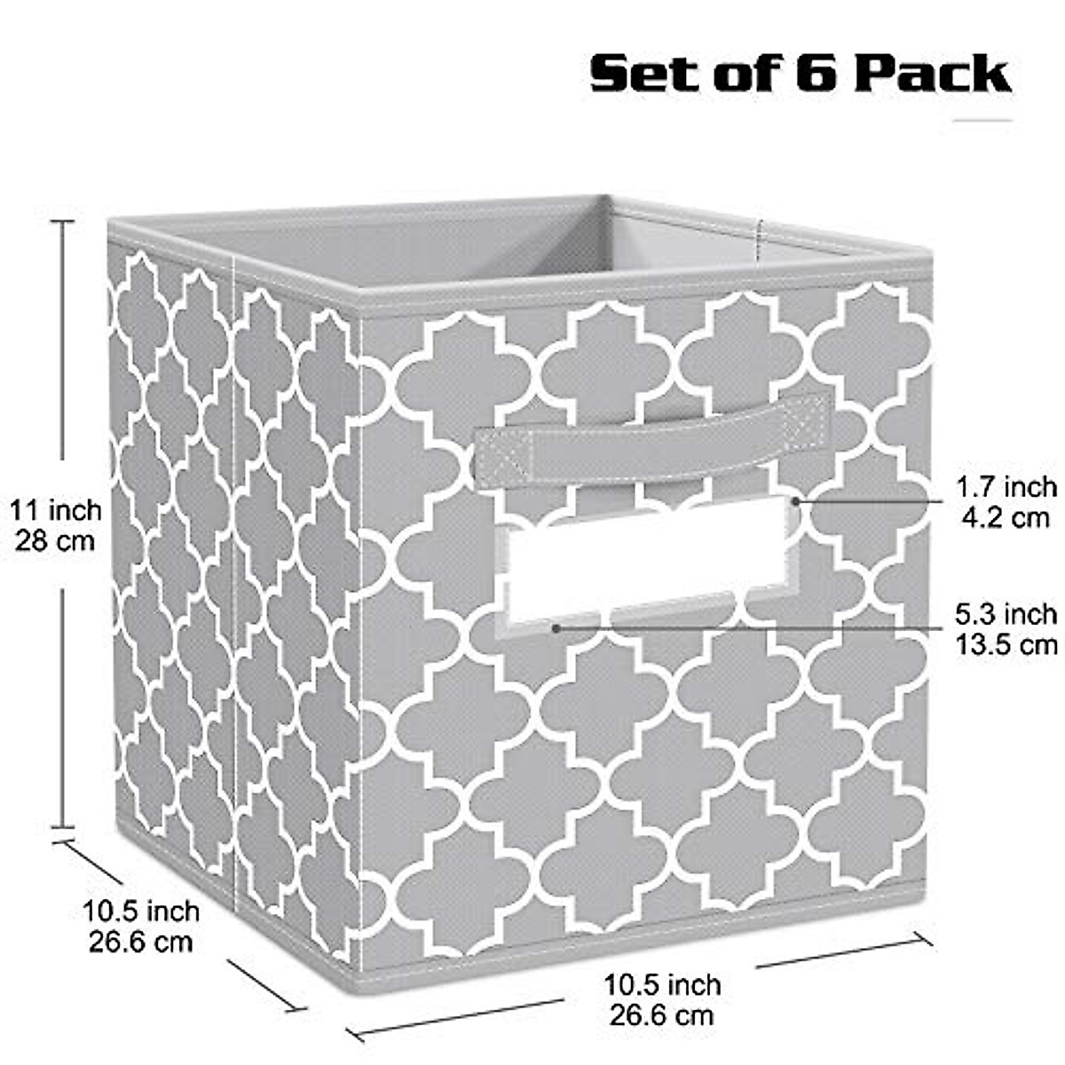 FabTotes Storage Bins 6 Pack Collapsible Storage Cubes, 11"x10.5"x10.5" Large Toy Book Organizer Boxes with Handles and Label Card & Label Holder, Baskets for Organizing Closet Shelves (Light Grey)