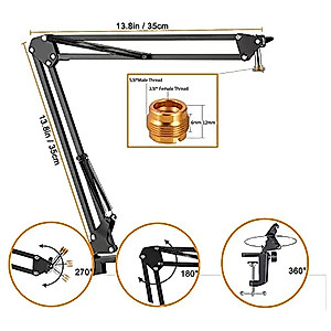 SM7B and MV7 Boom Arm, Heavy Duty Mic Arm Desk Mount Adjustable Suspension Mic Stand Compatible with Shure SM7B and Shure MV7 Vocal Dynamic Microphone