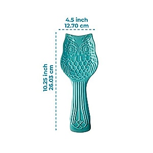Decorative Owl Spoon Rest for Kitchen Countertop – Modern Farmhouse Spoon Holder for Stove in Lovely Aqua Blue, made with Chip-free Ceramic – Dishwasher Safe Utensil Rest