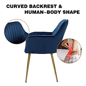 thksbought Set of 2 Velvet Dinning Chairs, Upholstered Accent Chairs with Gold Plating Legs for Living Room Chairs(Blue)