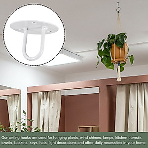 YOKIVE 2 Pcs Ceiling Hanging Hook, Wall Mounted U Shape Hook with Round Plate Hanging Plants, Great for Office, Home, Daily Use (White, 2.6x1.8-Inch)