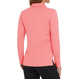 MAGCOMSEN Women's Fishing Polo Shirts Long Sleeve Collared UPF 50+ Quick Dry Performance Rashguard for Women Activewear Pink,M