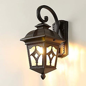 Ksainiy Waterproof Garden Light Retro Glass Lantern Shape Wall Lights Sconce for Yard Home Stairs Patio Garden Driveway Outdoor Decoration Edison Wall Light