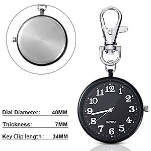 2 Pieces Quartz Pocket Watch with Key Buckle Round Pocket Watch Keychain Watch Portable Unisex Watch (Black)