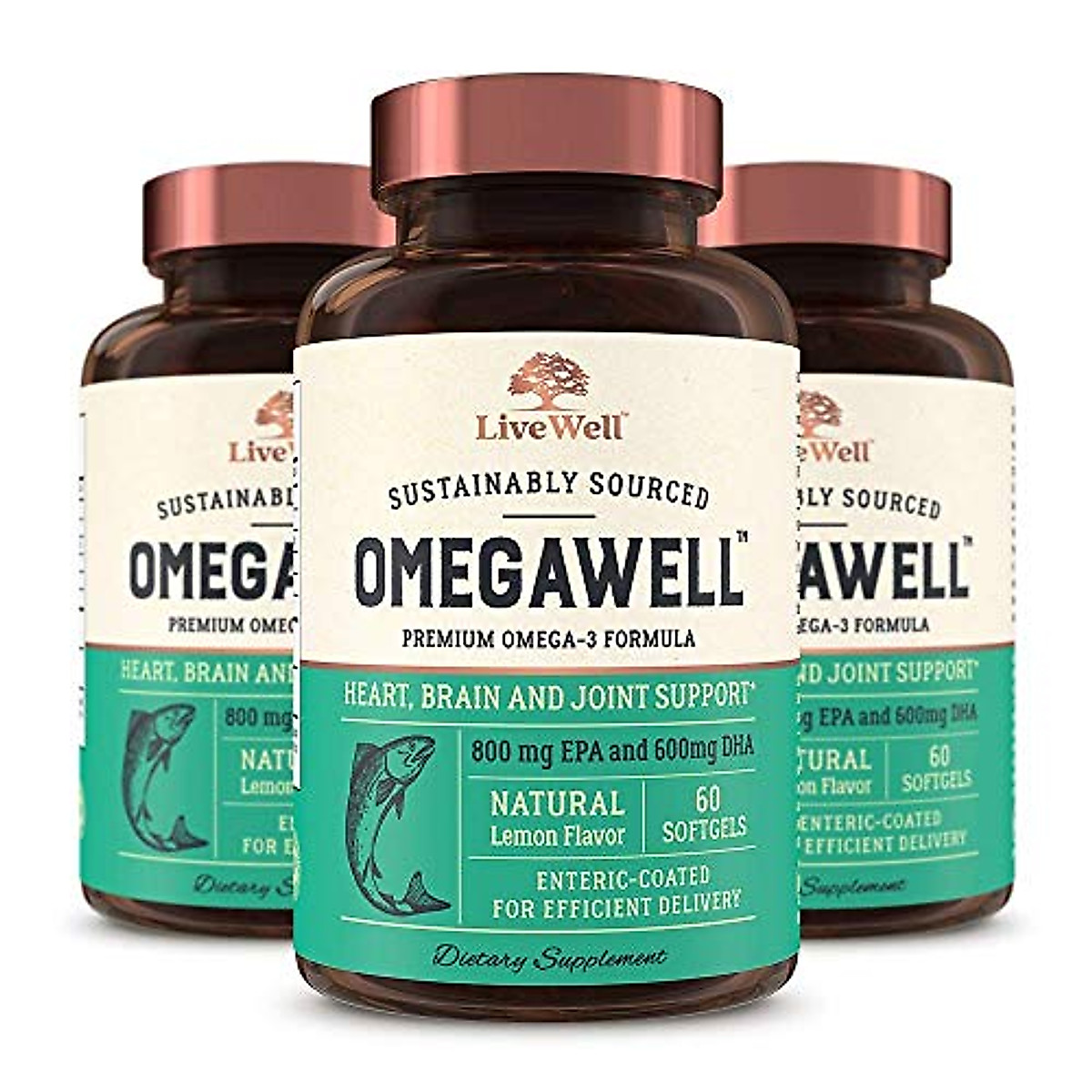 OmegaWell Fish Oil: Heart, Brain, and Joint Support | 800 mg EPA 600 mg DHA - Natural Lemon Flavor, Enteric-Coated, Sustainably Sourced - Easy to Swallow 90 Day Supply