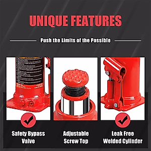 BIG RED T90203B Torin Hydraulic Welded Bottle Jack, 2 Ton (4,000 lb) Capacity, Red