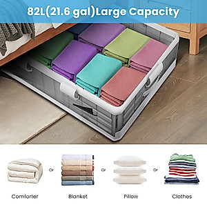 STATESVILLE 82L Plastic Under Bed Storage Containers Bin with Lids and Wheels Foldable Underbed Storage Bags Double Doors Storage Box Multi-Purpose Container for Clothes, Shoes and Duvets, 2 Pack