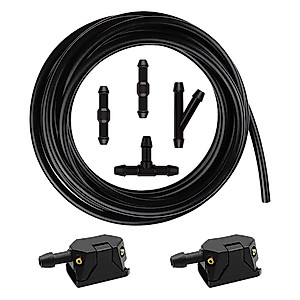 Front Windshield Washer Nozzles Kit,2Pcs 4Holes Arm-mounted Windshield Washer Nozzle+4 Pcs Hose Connectors+4M Washer Fluid Hose Automotive Replacement Windshield Wiper Nozzles for Lorry