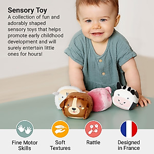 Little Big Friends Roly Poly 3.1" Balls | Sensory Rattle Ball Toy for Baby, Set of 4