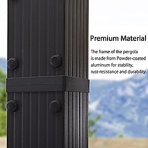 PURPLE LEAF 10'x10' Outdoor Retractable Pergola with Sun Shade Canopy Patio Metal Shelter for Porch Beach Pavilion Grill Gazebo Modern Backyard Grape Trellis Pergola, Gray