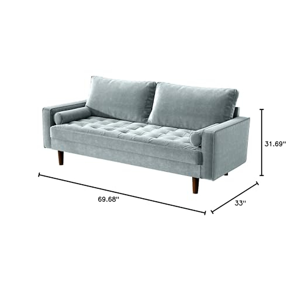 Container Furniture Direct Womble Velvet Upholstered Living Room Diamond Tufted Chesterfield Sofa with Gleaming Nailheads, Teal Blue