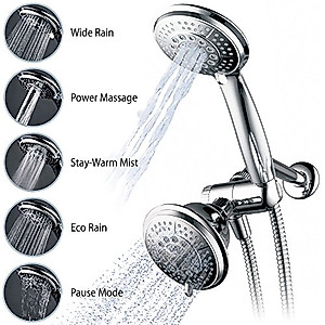 Hydroluxe 1433 Handheld Showerhead & Rain Shower Combo. High Pressure 24 Function 4" Face Dual 2 in 1 Shower Head System with Stainless Steel Hose, Patented 3-way Water Diverter in All-Chrome Finish