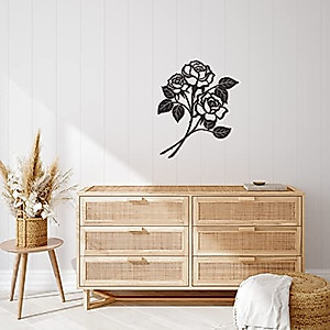 Vivegate Rose Wall Decor Black Metal Art - Rose Flower Wall Decor Black Metal Wall Decor for Living Room Giant Roses (Medium - 15"X11.5")