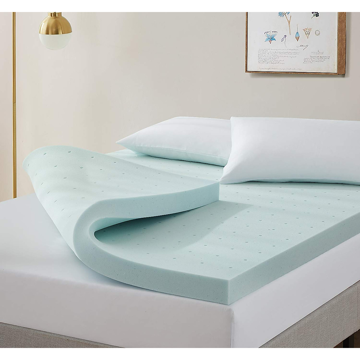 Nestl Bedding Mattress Topper, 2 Inch Memory Foam Topper, Gel Infused Memory Foam Mattress Topper, Ventilated Design Mattress Pad, Full, Blue