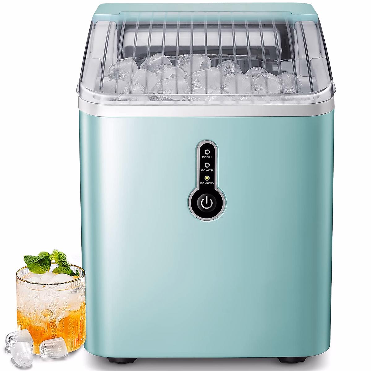 ZAFRO Countertop Portable Ice Maker with Self-Cleaning, 26Lbs/24Hrs, 9 Cubes Ready in 8 Mins, Compact, One-Click Operation with Ice Scoop/Basket for Home/Kitchen/Office, Green