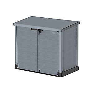 Duramax Cedargrain StoreAway 1200L Plastic Garden Storage Shed/Flat Lid - Outdoor Storage Bike Shed – Durable & Strong Construction– Ideal for Tools, Bikes, BBQs & 2X 240L Bins, 145x85x125 cm, Grey